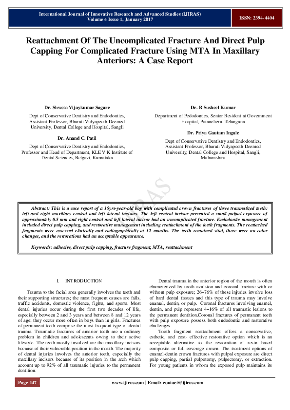 (PDF) Reattachment Of The Uncomplicated Fracture And Direct Pulp ...