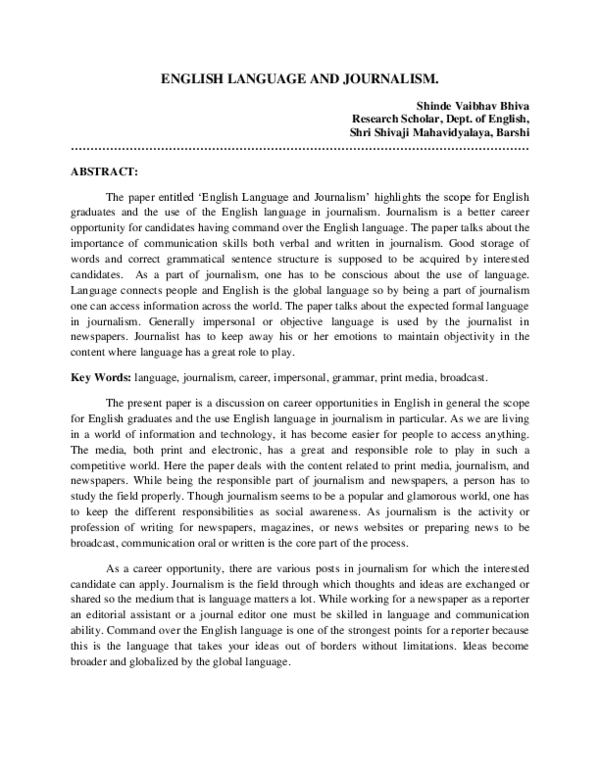 (PDF) ENGLISH LANGUAGE AND JOURNALISM