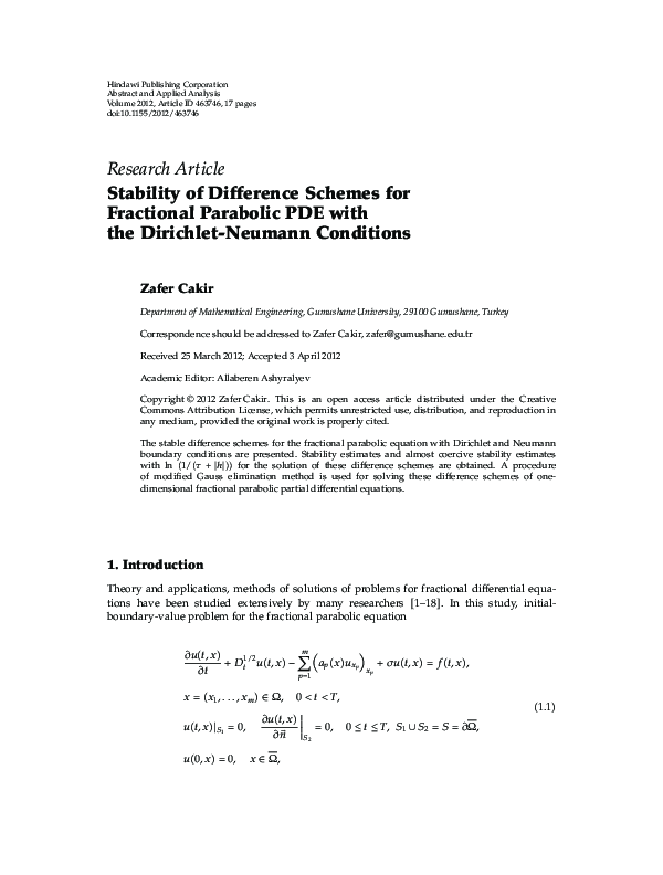 (PDF) Stability of Difference Schemes for Fractional Parabolic PDE with the Dirichlet-Neumann ...