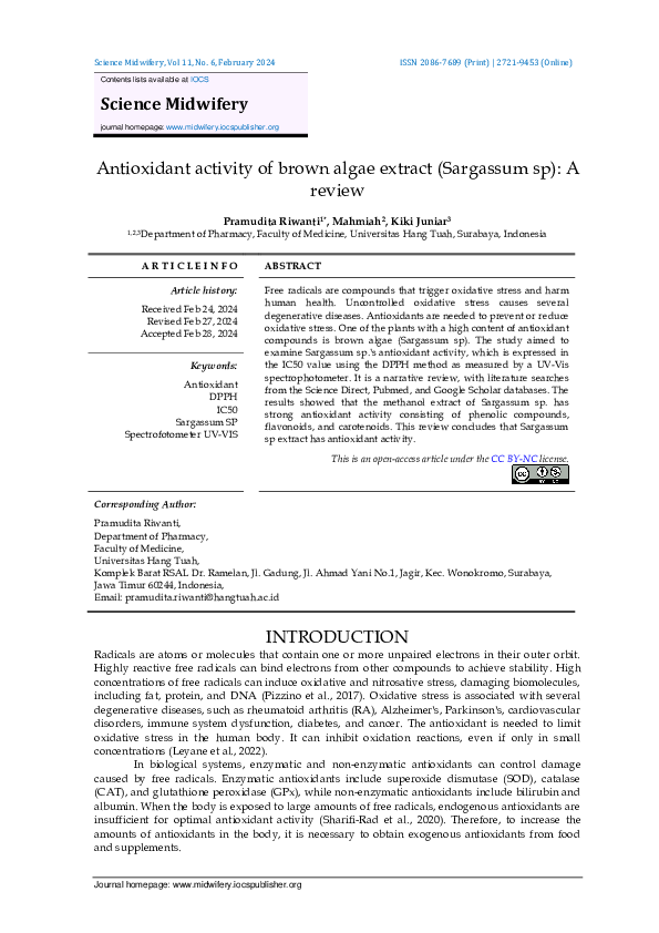 (PDF) Antioxidant activity of brown algae extract (Sargassum sp): A review