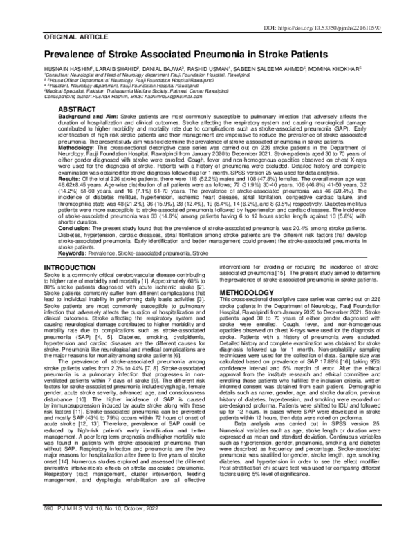 (PDF) Prevalence of Stroke Associated Pneumonia in Stroke Patients | Laraib Shahid - Academia.edu