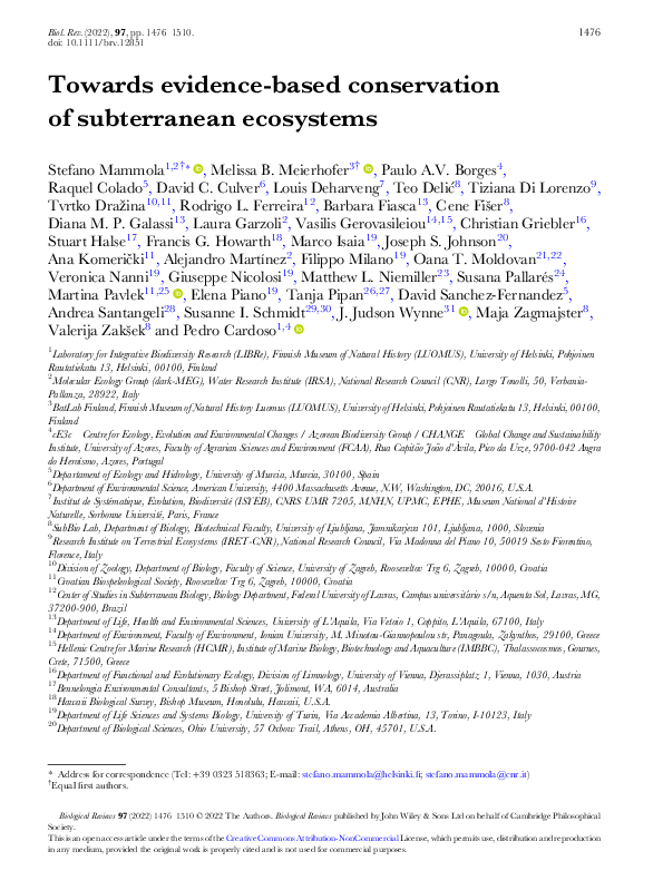 (PDF) Towards evidence‐based conservation of subterranean ecosystems