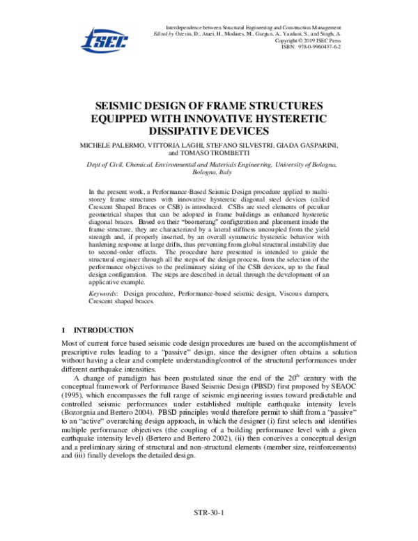 (PDF) Seismic Design of Frame Structures Equipped with Innovative ...