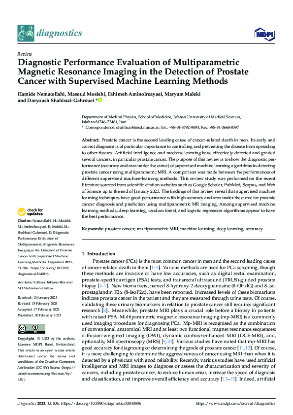 (PDF) Diagnostic Performance Evaluation of Multiparametric Magnetic Resonance Imaging in the ...
