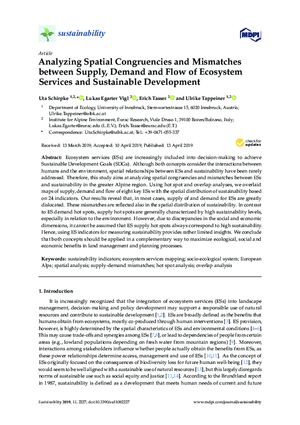 (PDF) Analyzing Spatial Congruencies and Mismatches between Supply, Demand and Flow of Ecosystem ...