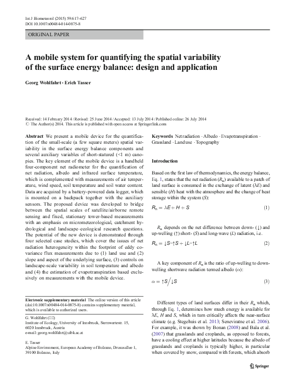 (PDF) A mobile system for quantifying the spatial variability of the surface energy balance ...