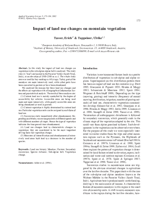 (PDF) Impact of land use changes on mountain vegetation