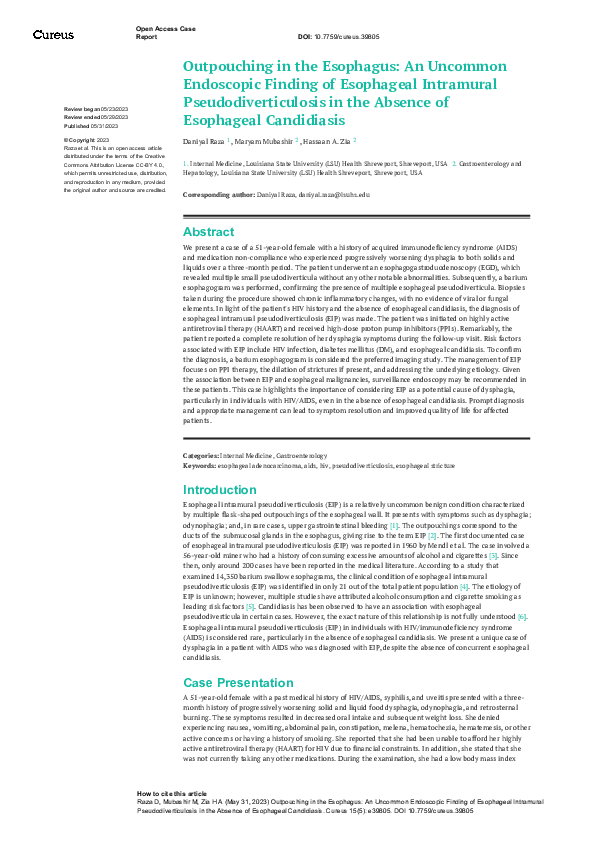 (PDF) Outpouching in the Esophagus: An Uncommon Endoscopic Finding of ...