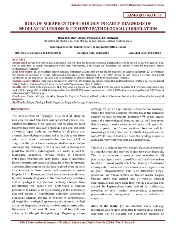 (PDF) Role of scrape cytopathology in early diagnosis of neoplastic ...