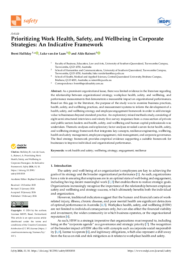 (PDF) Prioritizing Work Health, Safety, and Wellbeing in Corporate ...