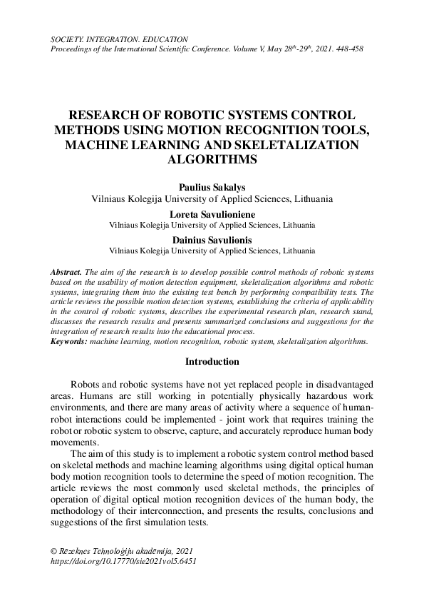 (PDF) Research of Robotic Systems Control Methods Using Motion Recognition Tools, Machine ...