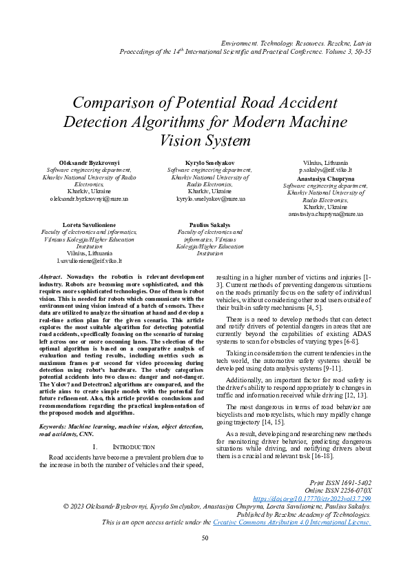 (PDF) Comparison of Potential Road Accident Detection Algorithms for ...