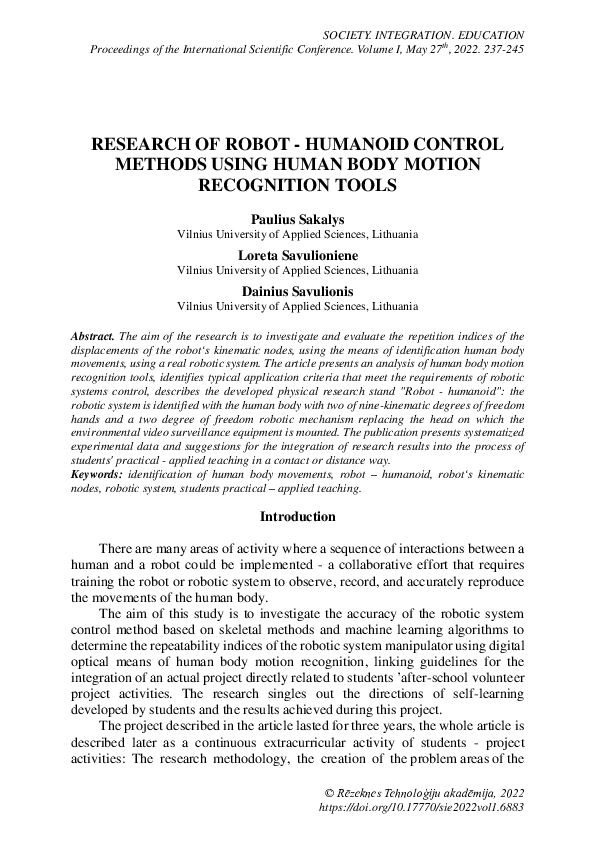 (PDF) Research of Robot - Humanoid Control Methods Using Human Body ...