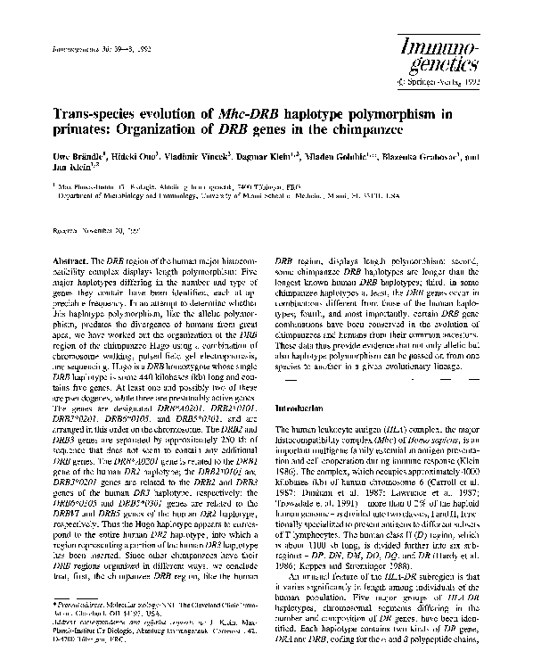 (PDF) Trans-species evolution of Mhc-DRB haplotype polymorphism in ...