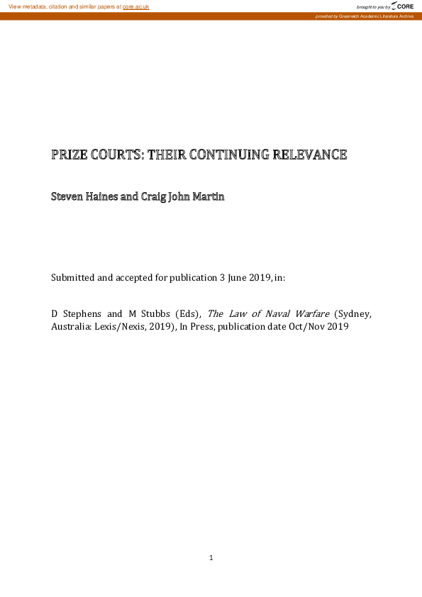 (PDF) Prize courts: their continuing relevance