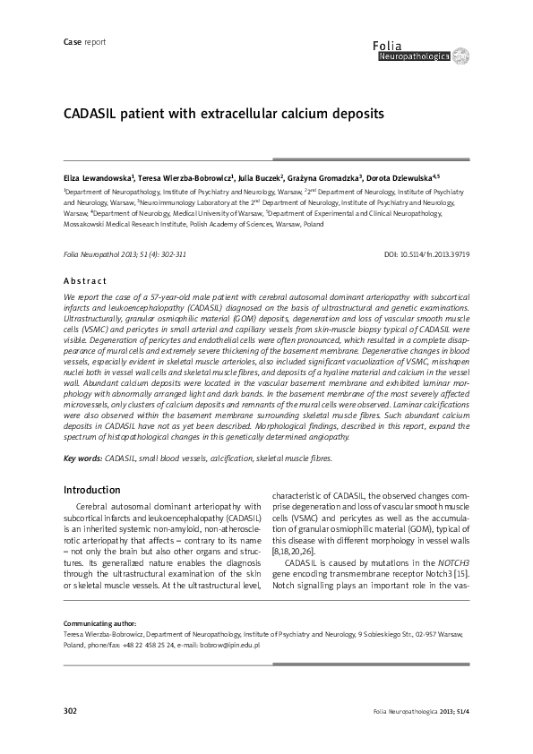 (PDF) CADASIL patient with extracellular calcium deposits
