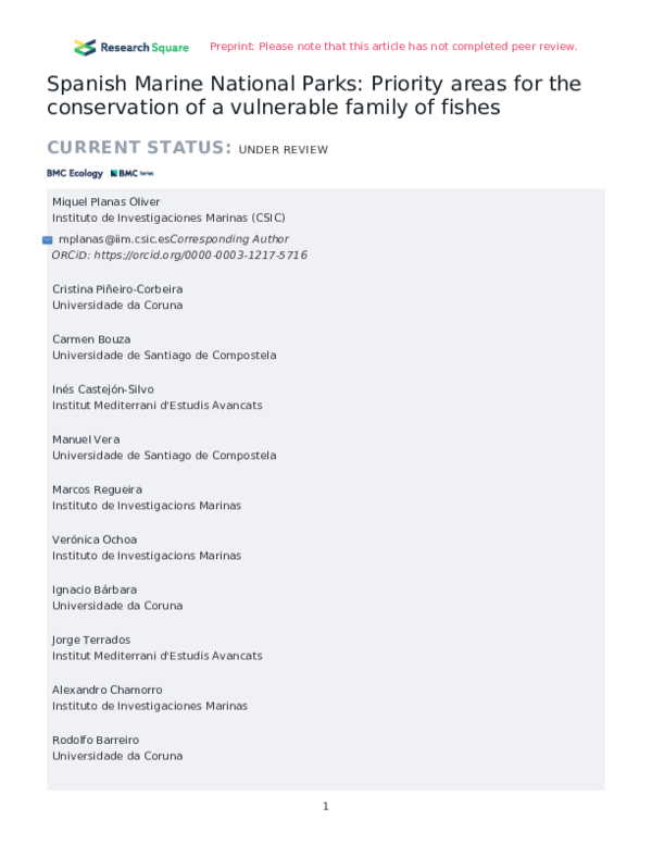 (PDF) Spanish Marine National Parks: Priority areas for the ...