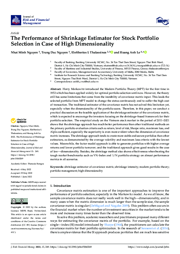 (PDF) The Performance of Shrinkage Estimator for Stock Portfolio Selection in Case of High ...