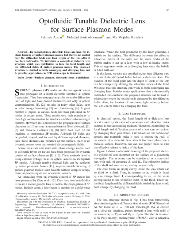 (PDF) Optofluidic Tunable Dielectric Lens for Surface Plasmon Modes
