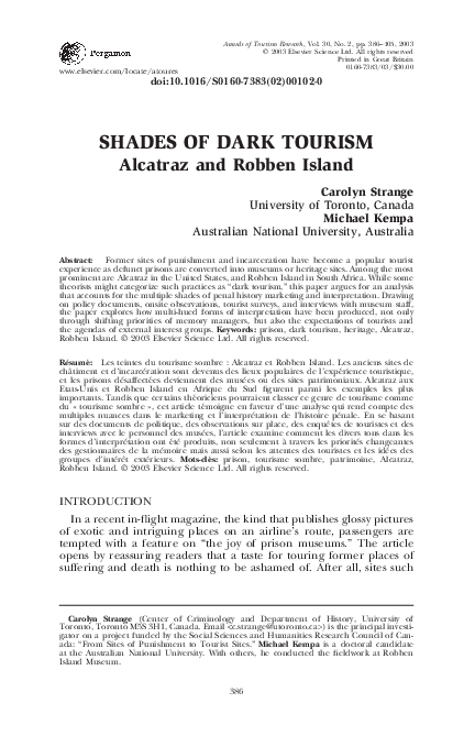 (PDF) Shades of dark tourism:: Alcatraz and Robben Island
