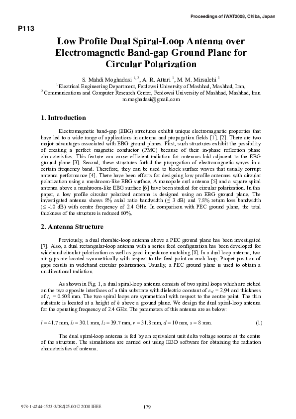 (PDF) Low Profile Dual Spiral-Loop Antenna over Electromagnetic Band-Gap Ground Plane for ...