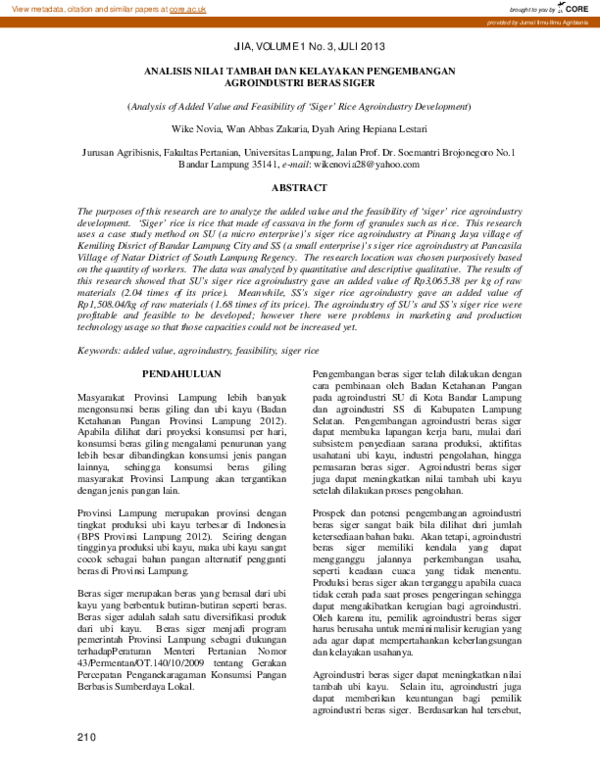 (PDF) Analisis Nilai Tambah Dan Kelayakan Pengembangan Agroindustri ...