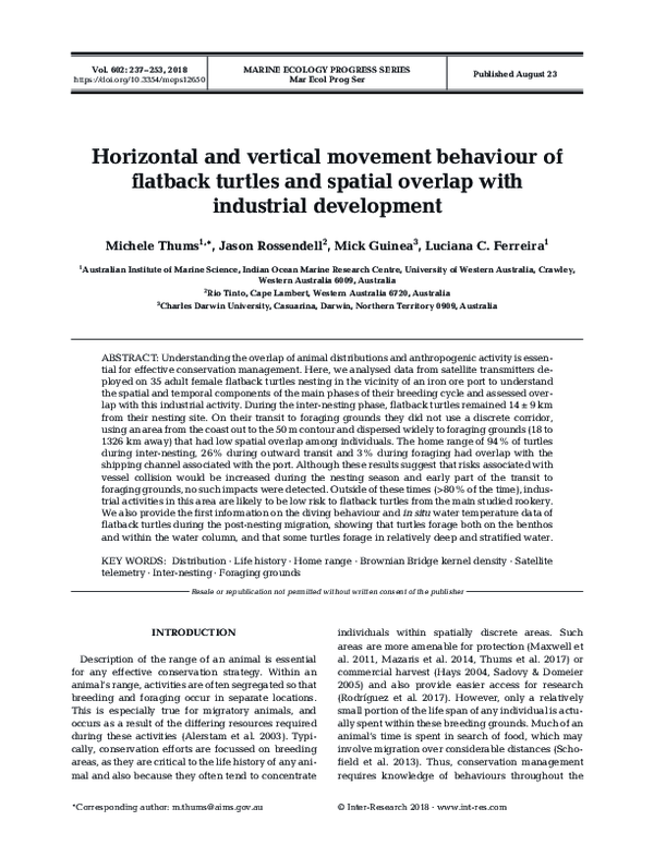 (PDF) Horizontal and vertical movement behaviour of flatback turtles ...