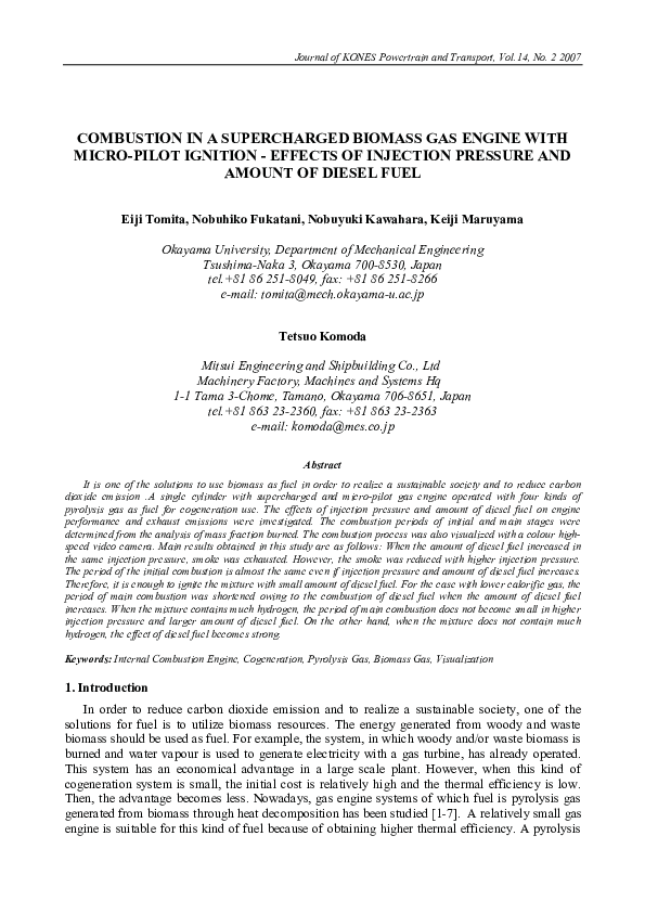 (PDF) Combustion in a Supercharged Biomass Gas Engine with Micro-Pilot ...