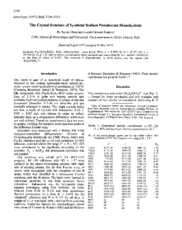 (PDF) The crystal structure of synthetic sodium pentaborate monohydrate