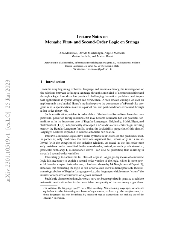 Pdf Lecture Notes On Monadic First And Second Order Logic On Strings