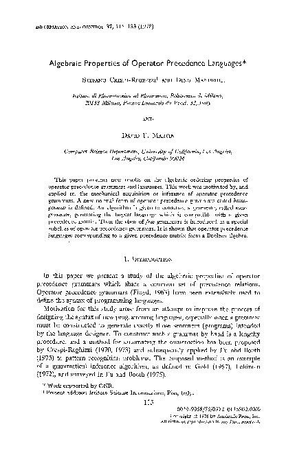 (PDF) Algebraic properties of operator precedence languages