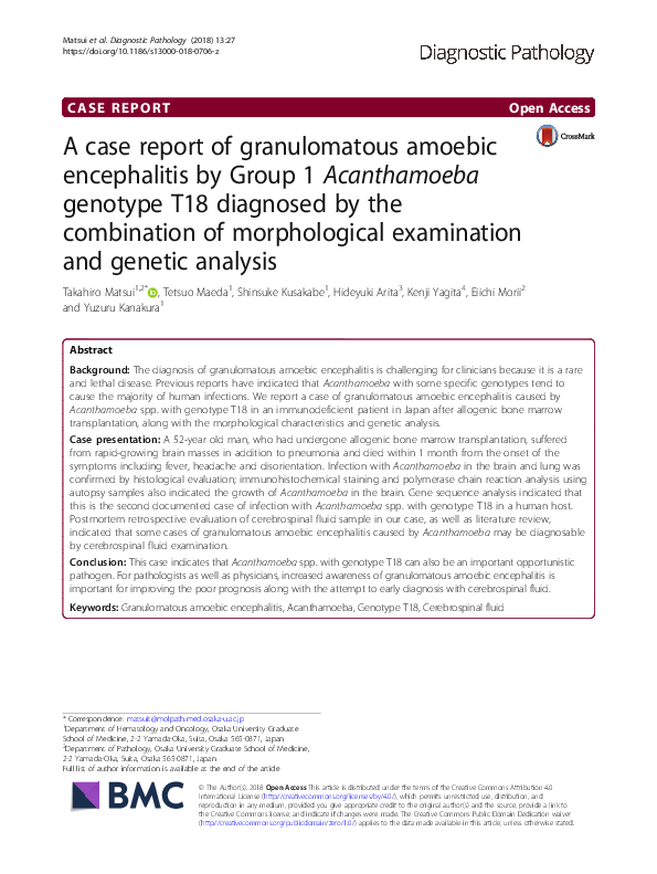 (PDF) A case report of granulomatous amoebic encephalitis by Group 1 ...