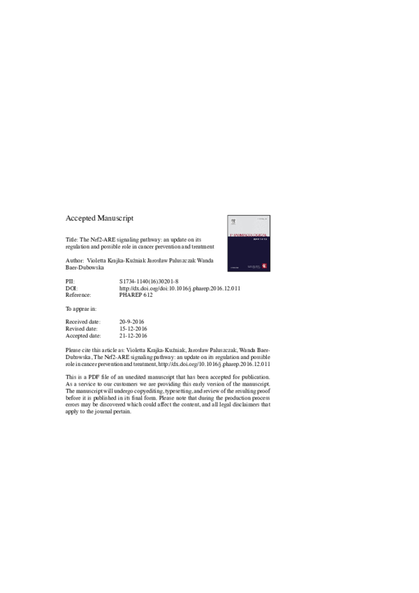 Pdf The Nrf2 Are Signaling Pathway An Update On Its Regulation And