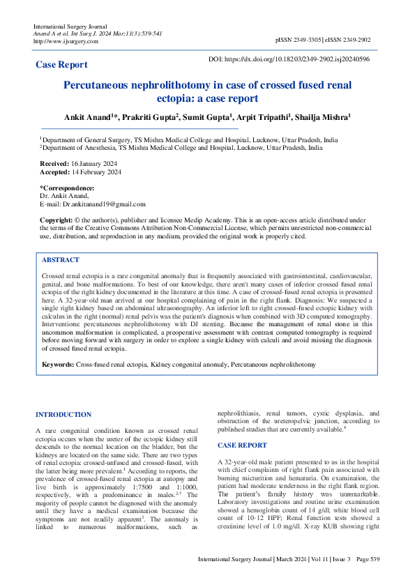 (PDF) Percutaneous nephrolithotomy in case of crossed fused renal ...