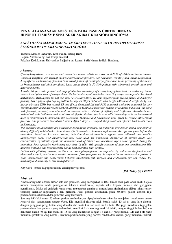 (PDF) Penatalaksanaan Anestesia pada Pasien Cretin dengan ...