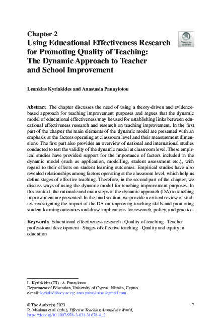 (PDF) Using Educational Effectiveness Research for Promoting Quality of ...