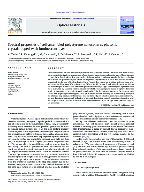 (PDF) Spectral properties of self-assembled polystyrene nanospheres photonic crystals doped with ...
