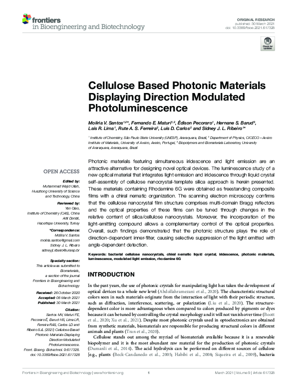 (PDF) Cellulose Based Photonic Materials Displaying Direction Modulated Photoluminescence