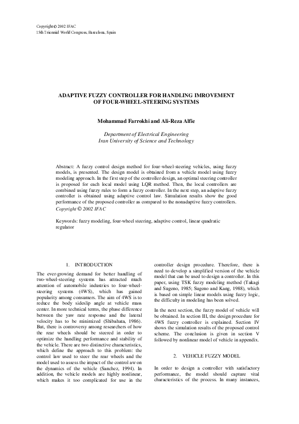(PDF) Adaptive Fuzzy Controller for Handling Imrovement of Four-Wheel-Steering Systems