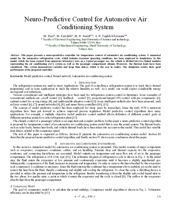 (PDF) Neuro-Predictive Control for Automotive Air Conditioning System