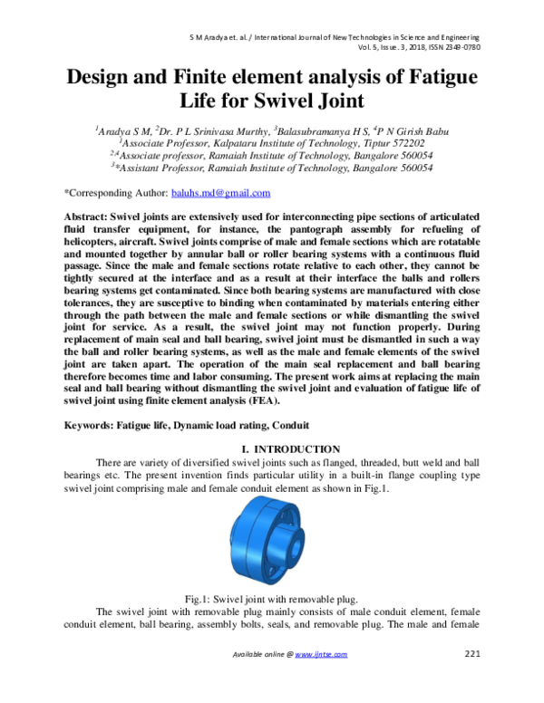(PDF) Design and Finite element analysis of Fatigue Life for Swivel Joint