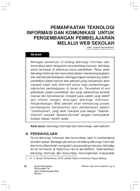 (PDF) Pemanfaatan Teknologi Informasi Dan Komunikasi Sebagai Media Pembelajaran