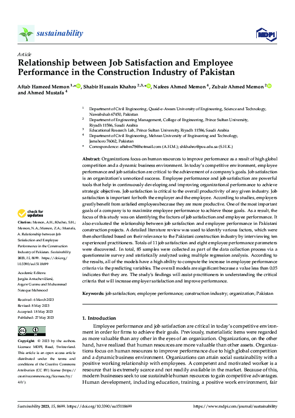 (PDF) Relationship between Job Satisfaction and Employee Performance in ...