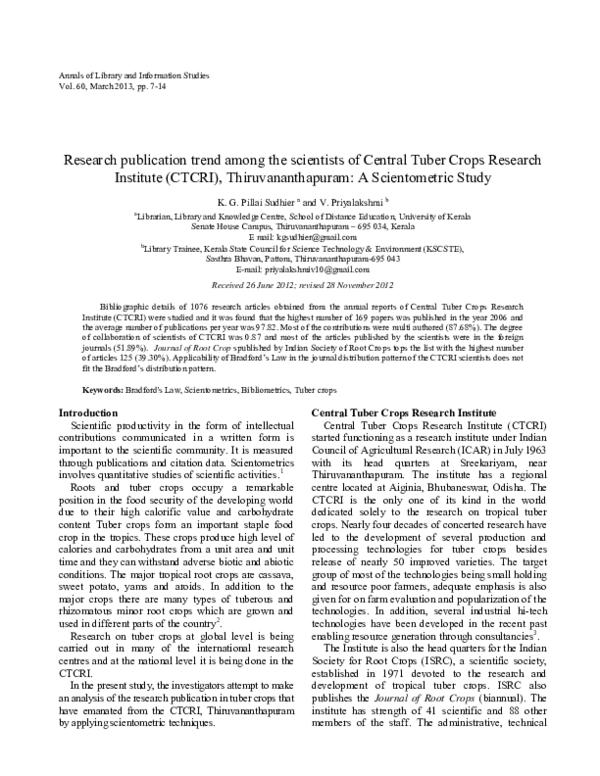 (PDF) Research publication trend among the scientists of Central Tuber ...