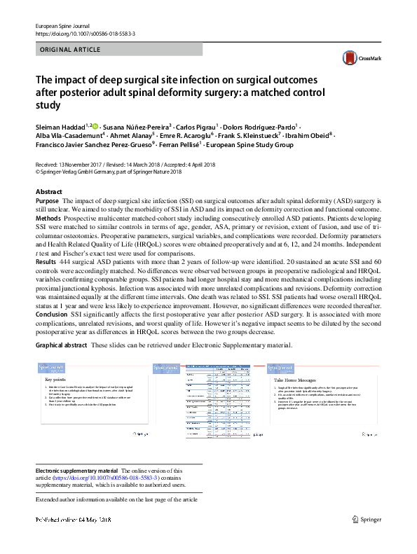 (PDF) The impact of deep surgical site infection on surgical outcomes ...