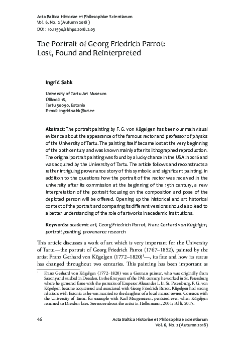 (PDF) The Portrait of Georg Friedrich Parrot: Lost, Found and Reinterpreted