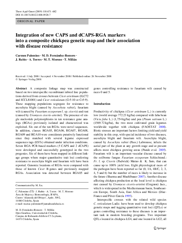 (PDF) New Markers Enhance Chickpea Disease Resistance Map