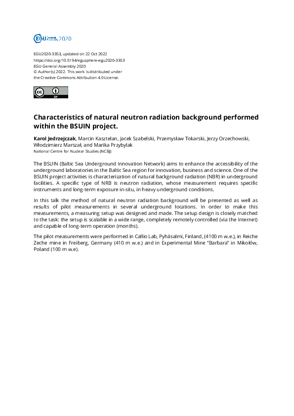 (PDF) Characteristics of natural neutron radiation background performed within the BSUIN project