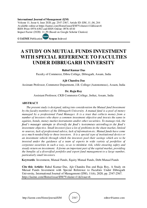 (PDF) A STUDY ON MUTUAL FUNDS INVESTMENT WITH SPECIAL REFERENCE TO ...