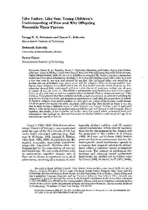 (PDF) Like father, like son: Young children's understanding of how and ...